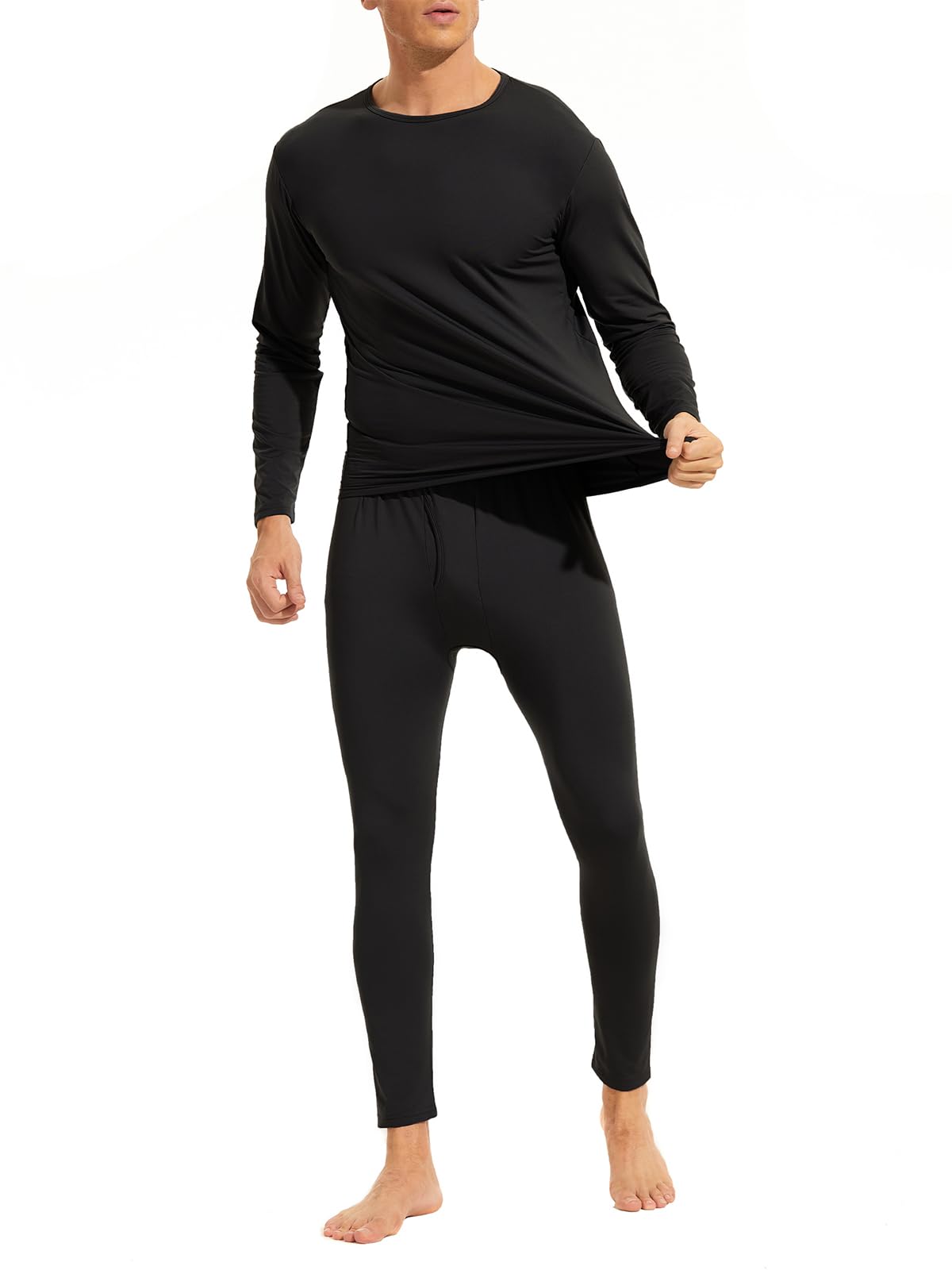 Century Star Thermal Underwear for Men Lightweight Soft Long Johns Warm Base Layer Top and Bottom Lightweight Black X-Large