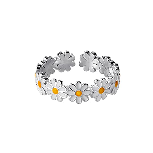 CAFUDEYE 925 Sterling Silver Small Daisy Flower Rings Adjustable Open Ring Delicate Everyday Ring for Women