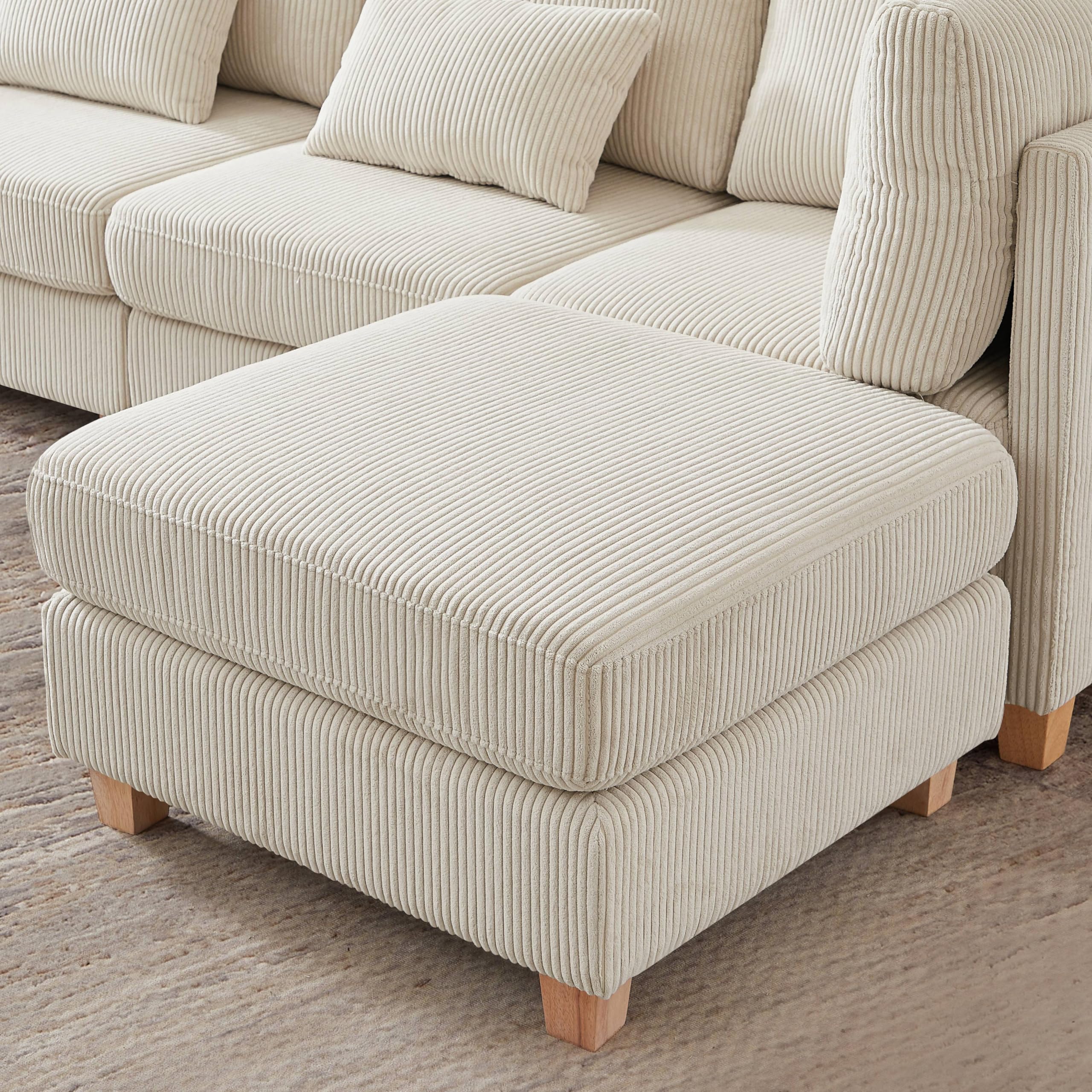 Dagniwak Convertible Sectional Sofa,U-Shaped Couch,Freely Combinable Sofa Modules, Corduroy Fabric, with High Supportive and Soft Sponges, for Living Rooms, Apartments and Offices (Beige)