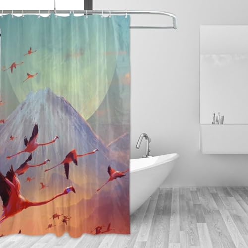 BLuevi Art Flamingo Shower Curtain for Bathroom Waterproof Fabric with Hooks 72x72 Inch