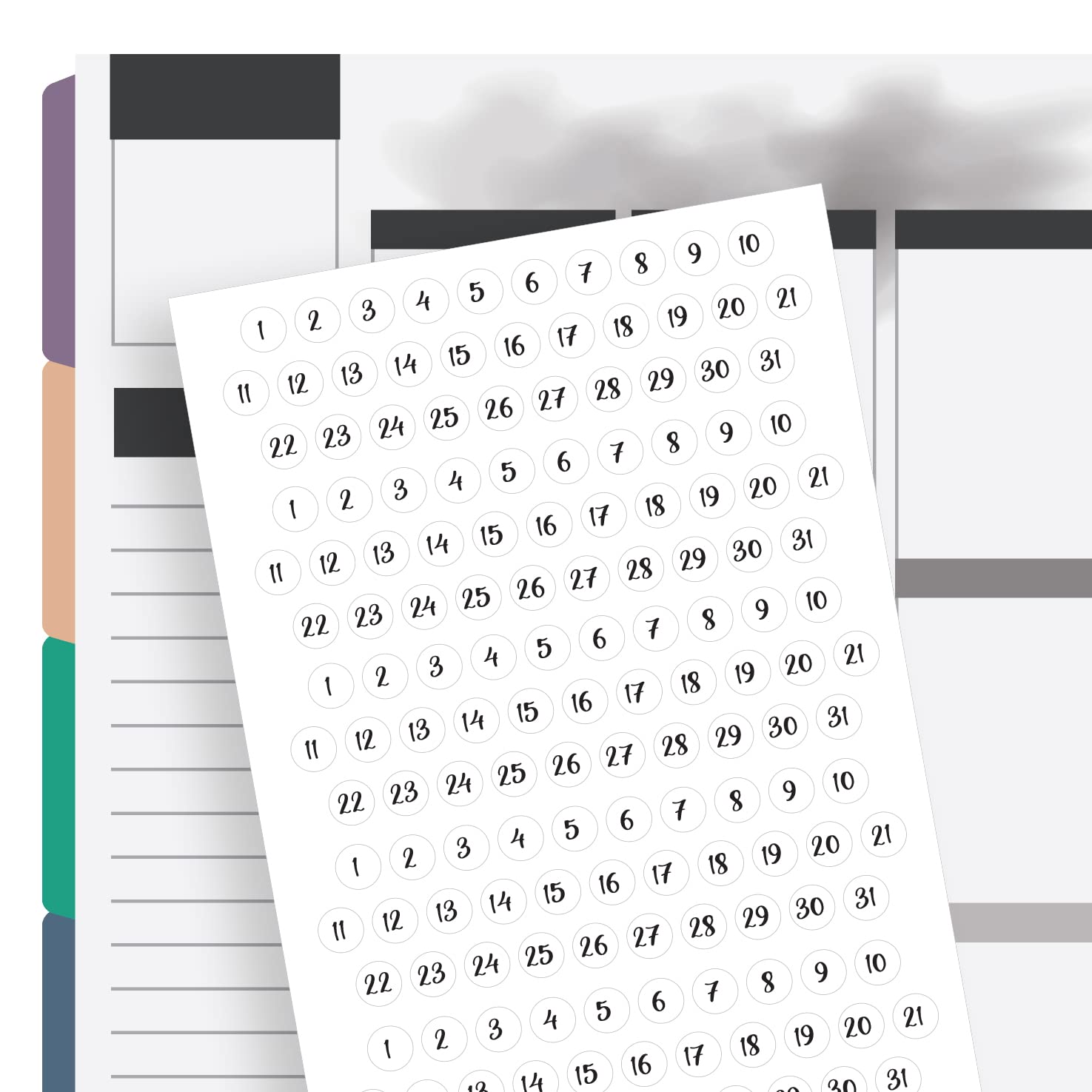 Clear Black Date Dots 24 Months, Small Number Stickers, Undated Decorative Planning Stickers, 744 Stickers, 0.30" diameter, Waterproof Removable