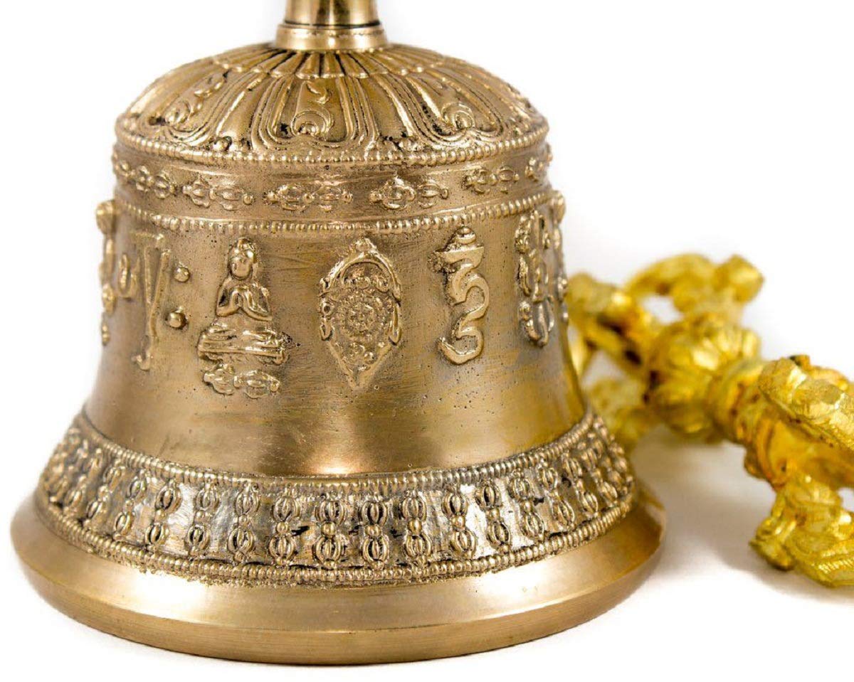 Singing Bowl Nepal Tibetan Buddhist Meditation Bell And Dorje Set - Dharma Objects Bell Of Enlightenment From Nepal 7 Inches
