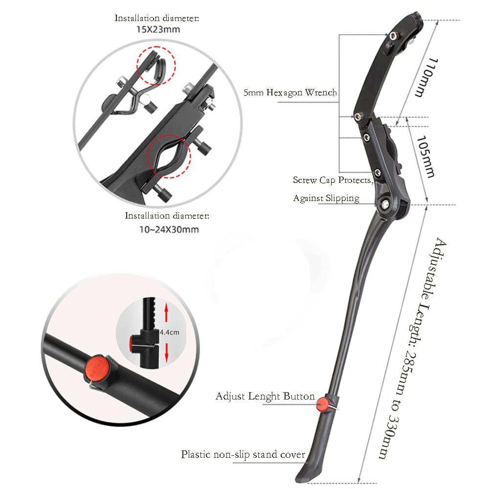 BlueSunshine Rear Mount Bicycle Kickstand Adjustable Aluminum Alloy Bike Stand fits 24"-28"