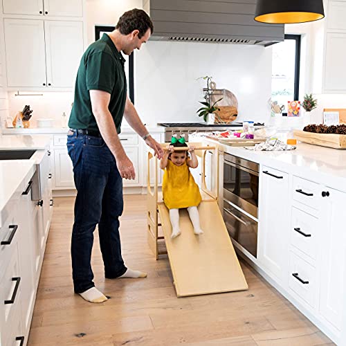 CASSAROKIDS Waldorf Climbing Play Tower with Slide and Chalkboard - Connects to Climbing Triangles