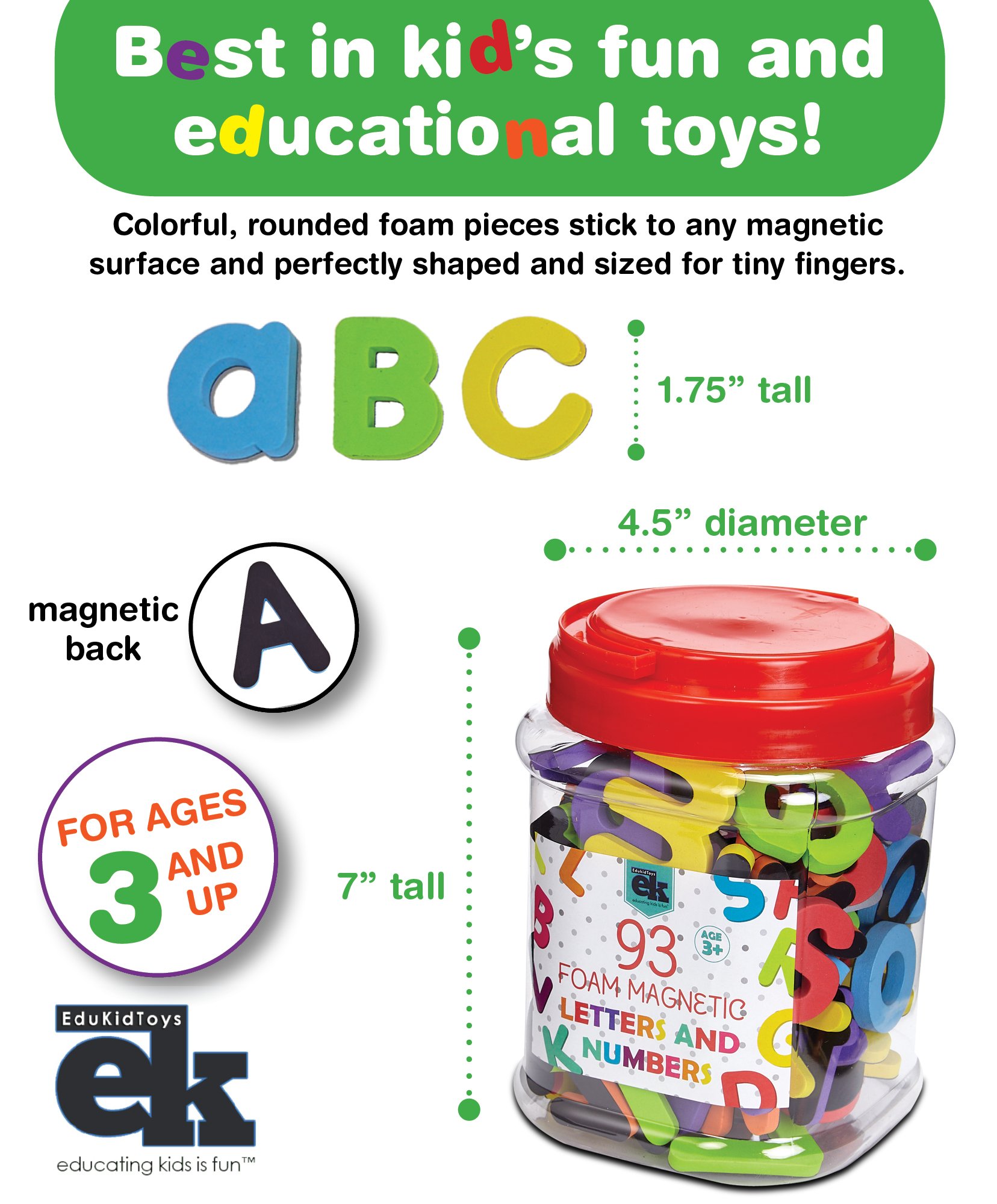 Magnetic Foam Letters and Numbers Premium Quality ABC, 93 Foam Alphabet Magnets | Educational Toy for Preschool Learning, Spelling, Counting in Canister