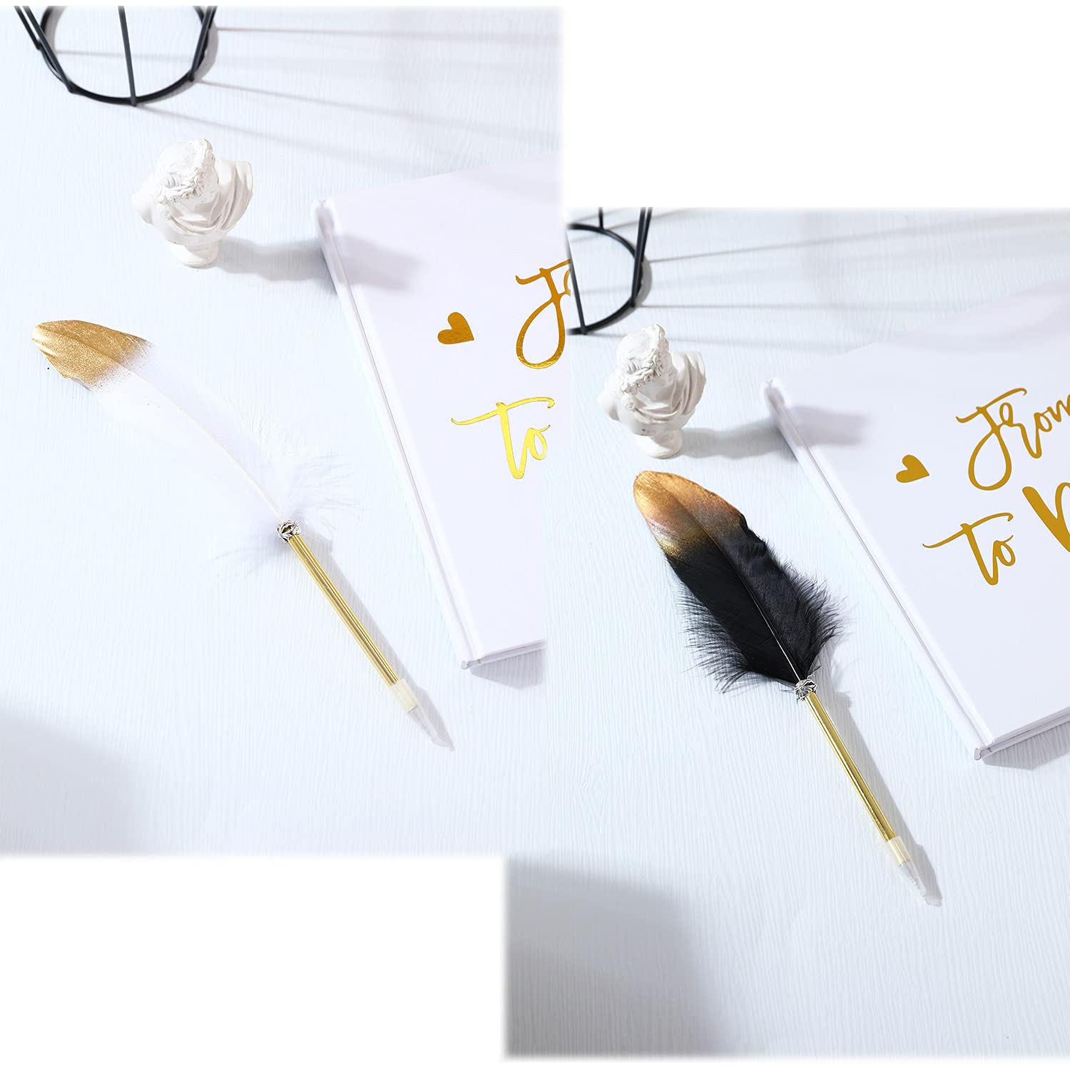 Calculs Vintage Feather Calligraphy Pen Set of 2 Black & White Feather Refined Quill Ballpoint Pen for Writing Signature or Gift