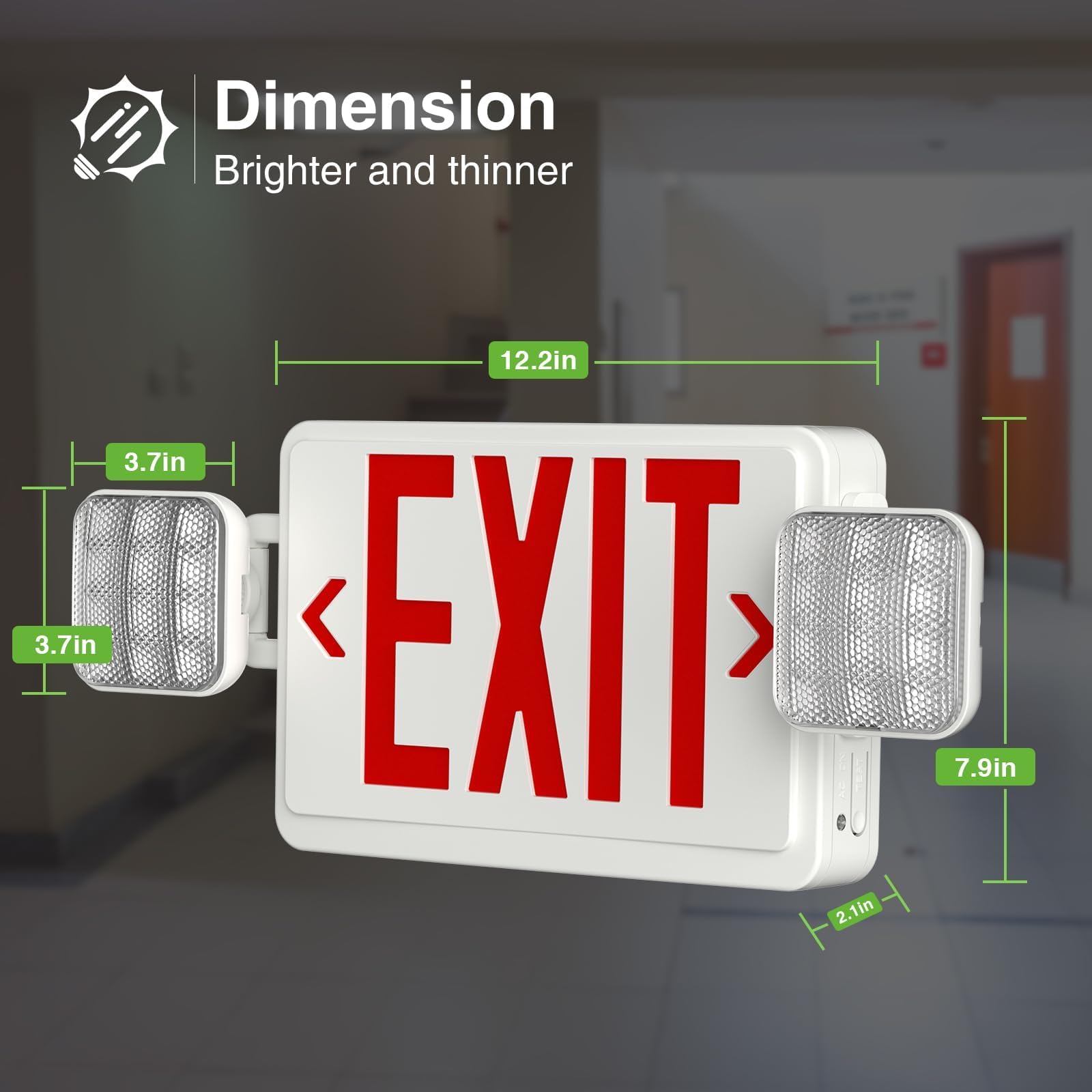 FREELICHT 2 Pack LED Exit Sign with Emergency Lights,Adjustable LED Emergency Exit Lights with Battery Backup,Exit Sign for Business,Easy To Install,UL Certified,AC 120/277V
