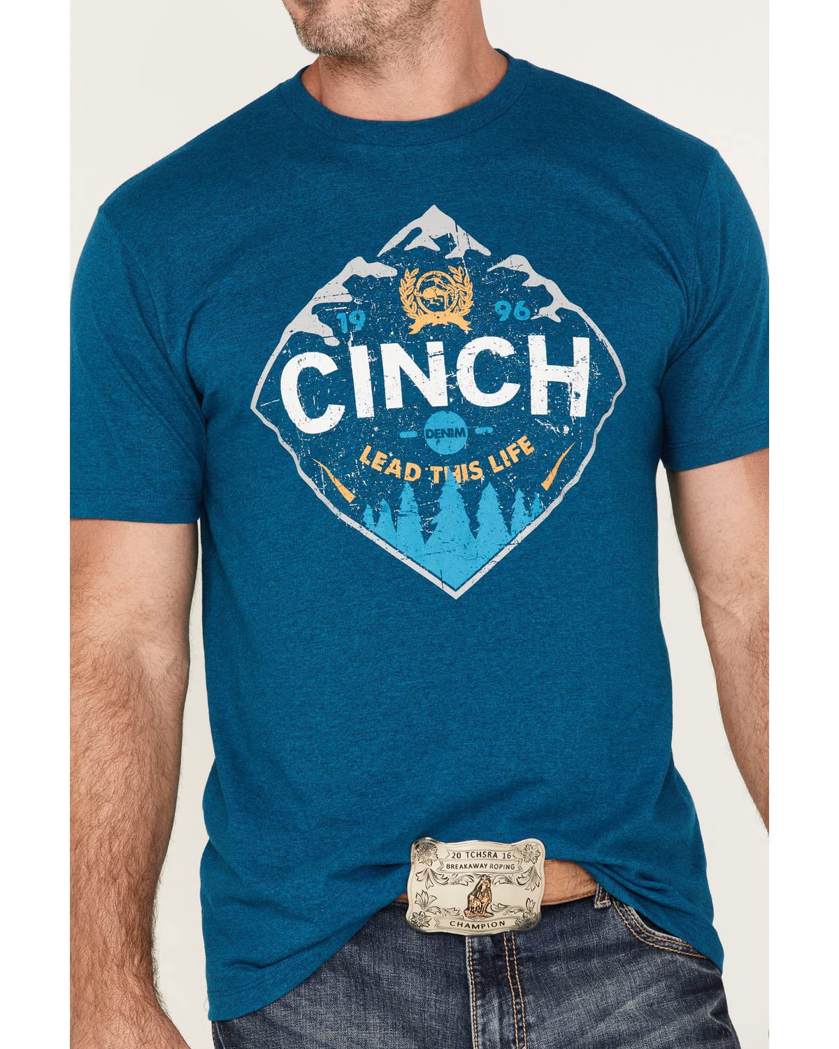 Cinch Men's Lead This Life Logo Graphic T-Shirt Teal Medium