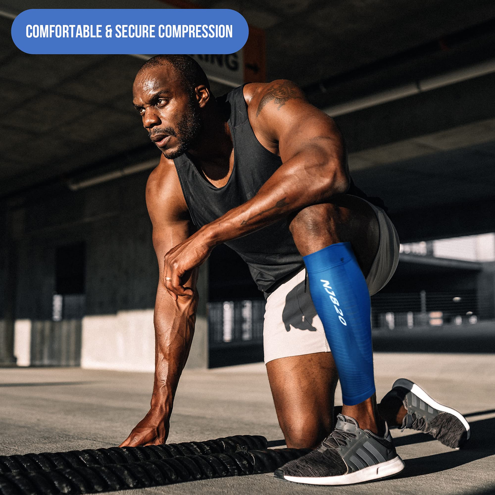 Calf Compression Sleeves Men & Women - Calf Sleeves for Runners, Cyclists, Travel, Work, Injury Recovery & Prevention - Shin splint (Medium, Blue)