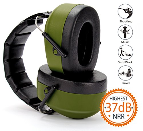 FRiEQ 37 dB NRR Sound Technology Safety Ear Muffs with LRPu Foam for Shooting, Music & Yard Work, Green