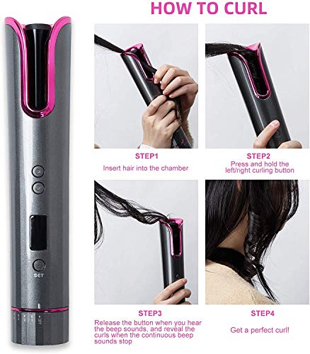 BlumWay Cordless Auto Hair Curler, Automatic Curling Iron with LCD Display Adjustable Temperature & Timer,Rechargeable & Portable Curling Wand for Travel,Magic Styling Tools(Purple)