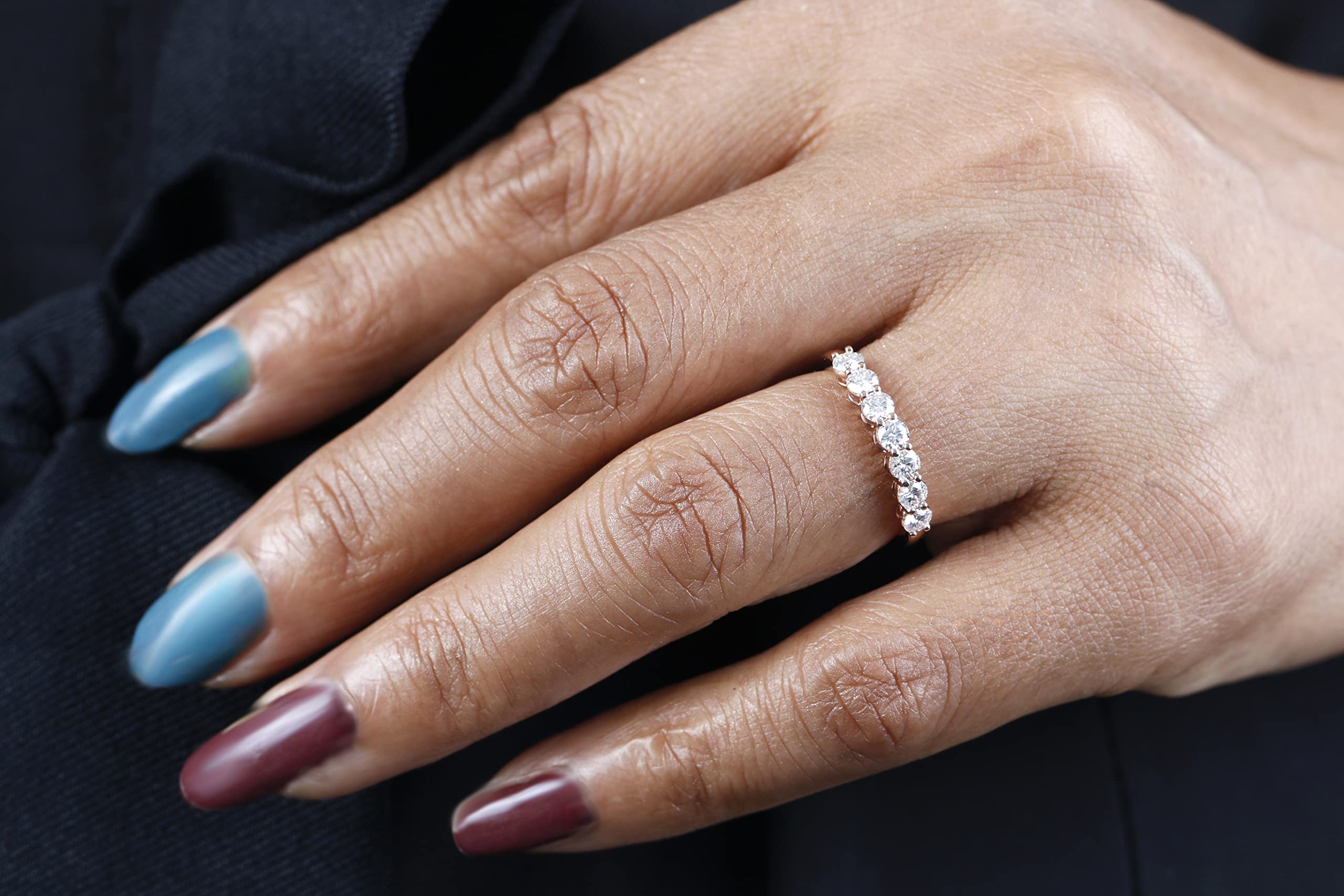 Buy Jewels Solid 10k Gold Wedding Band Moissanite Half Eternity Anniversary Ring For Women (G-H Color) (Rose Gold, 7.5)
