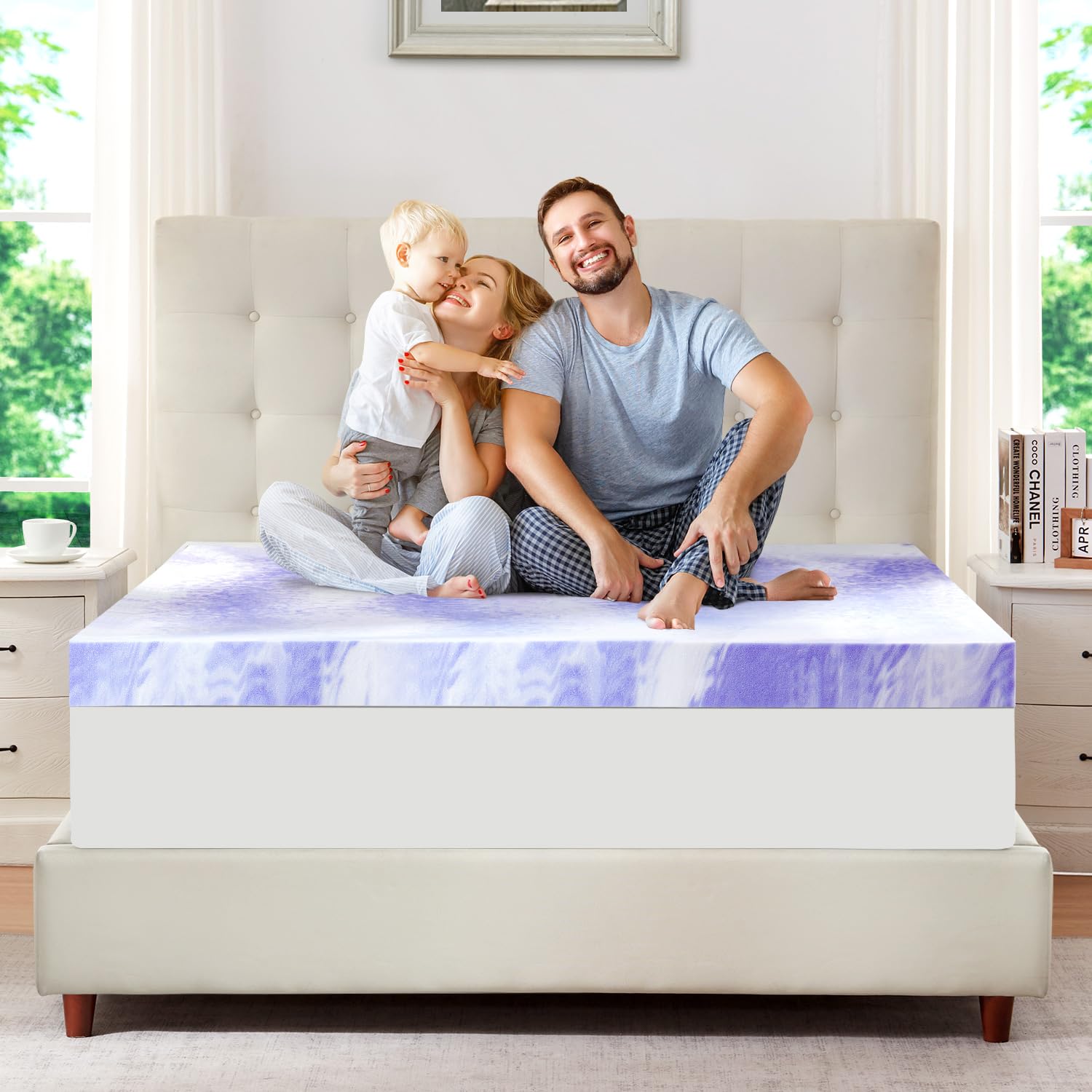 ELEMUSE 4 Inch Ventilated Design Memory Foam Queen Mattress Topper,Cooling Gel Infused Swirl Foam Pad for Pressure Relief Back Pain,Bed Topper for Body Support, CertiPUR-US Certified