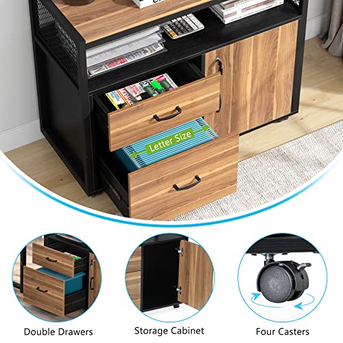 Tribesigns L Shaped Desk with Drawer Cabinet, 55" Executive Computer Desk and lateral File Cabinet, 2 Piece Home Office Furniture with Drawers for Hanging File, Doors with Locks (Dark Walnut+Black)