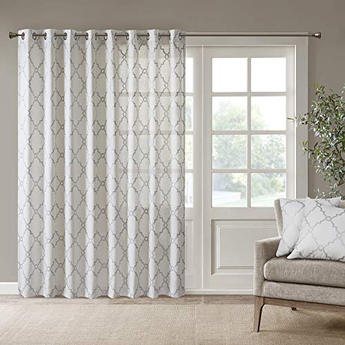 Madison Park Saratoga Single Window Curtain Light Filtering Fretwork Print 1 Panel Grommet Top Drape for Living Room Bedroom and Dorm, 100x84, Ivory