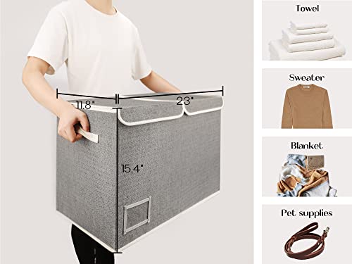 LoforHoney Home Large Storage Bin with Lid, Foldable Laundry Basket with Durable Handles, Double Laundry Hamper with Divider, Fabric Storage Bin with Lid for Clothes, Canvas Storage Bin with Lid for Organizing, Laundry Basket Organizer, Dark Gray