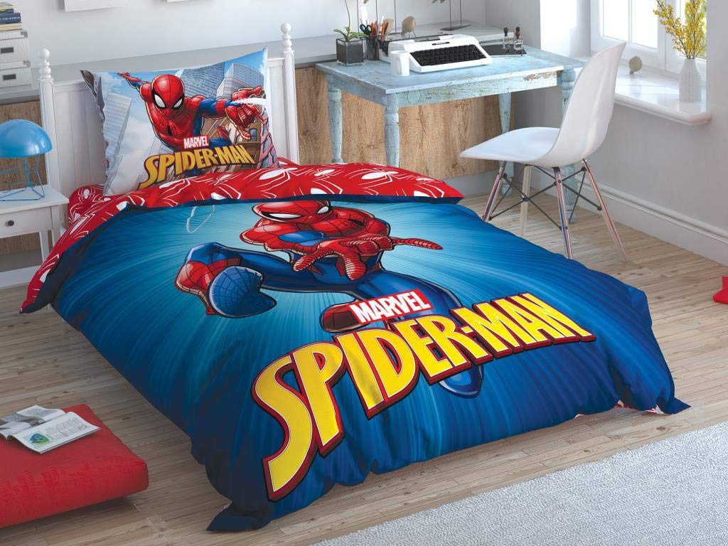 Licensed 100% Cotton 3 Pcs Twin/Single Size Duvet Cover Set Spiderman Time to Move (No Comforter)