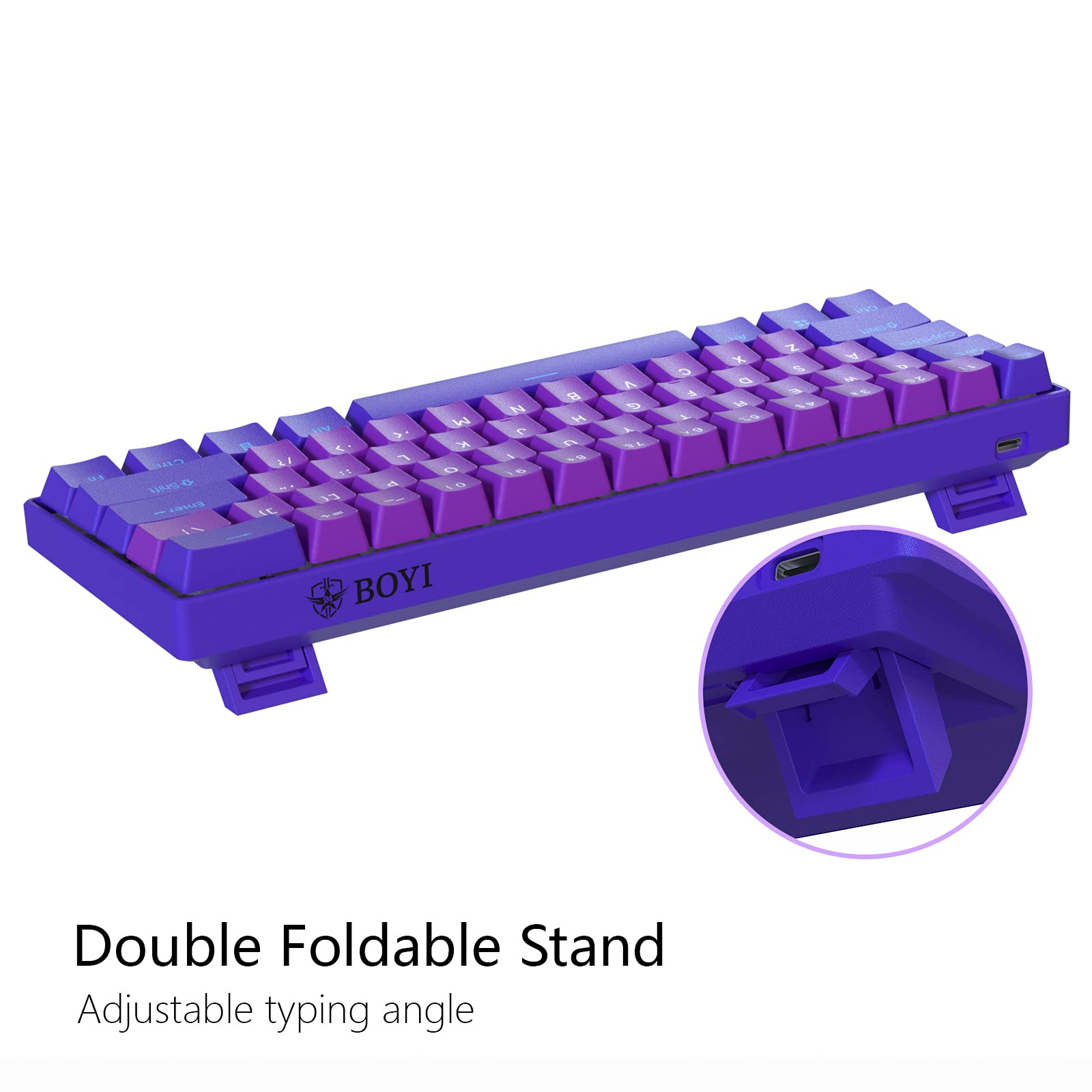 BOYI 61 Mini Mechanical Keyboard,60% Mini RGB PBT Keycap Cherry MX Switch Compact RGB Mechanical Gaming Keyboard (Purple Color,Cherry MX Silent Red Switch)