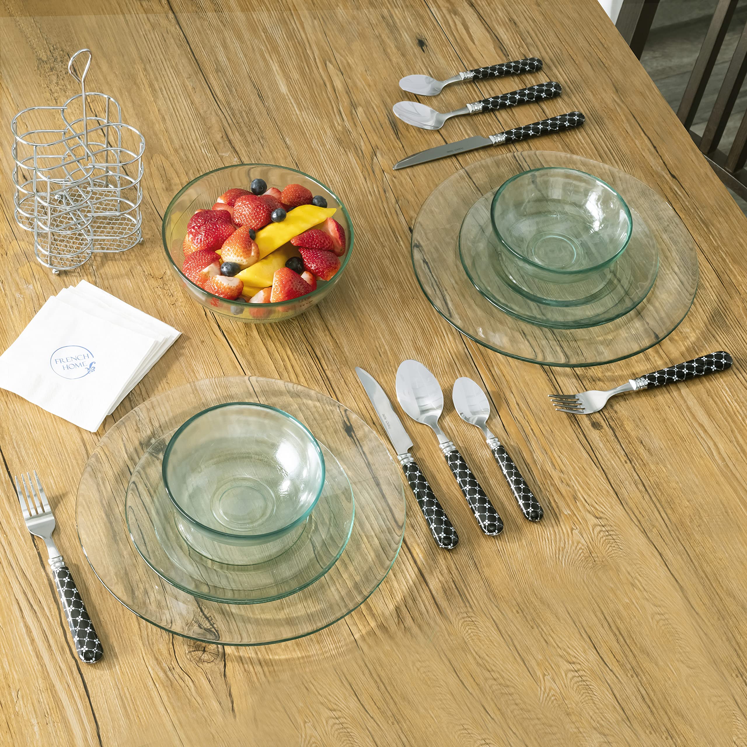 French Home Bistro 16-Piece Stainless Steel Flatware Set β Dinner Cutlery Set β Silverware Set Dishwasher Safe β Spoon & Fork And Knife Set β Modern Silverware Set For 4 (Red/White)