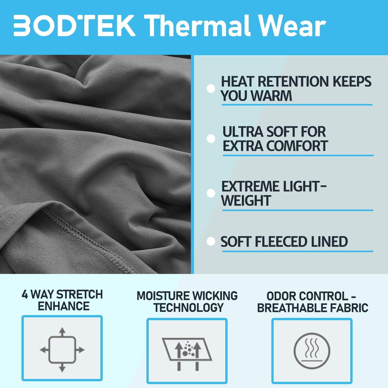 Bodtek Women’s Thermal Underwear Pants Premium Long Johns Fleece Lined Base Layer Bottom (Grey, Medium)