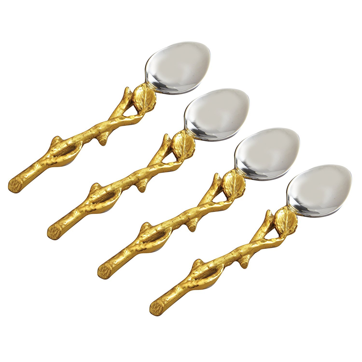 Elegance Golden Vine Spoons, 5-Inch, Silver/Gold, Set of 4