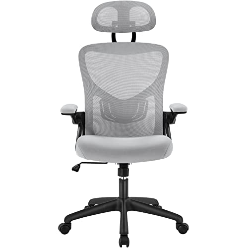 Yaheetech Executive Office Chair Ergonomic Desk Chair High Back Mesh Computer Chair with Lumbar Support Adjustable Armrest, Backrest and Headrest Swivel Chair for Manager Conference Room,Light Gray