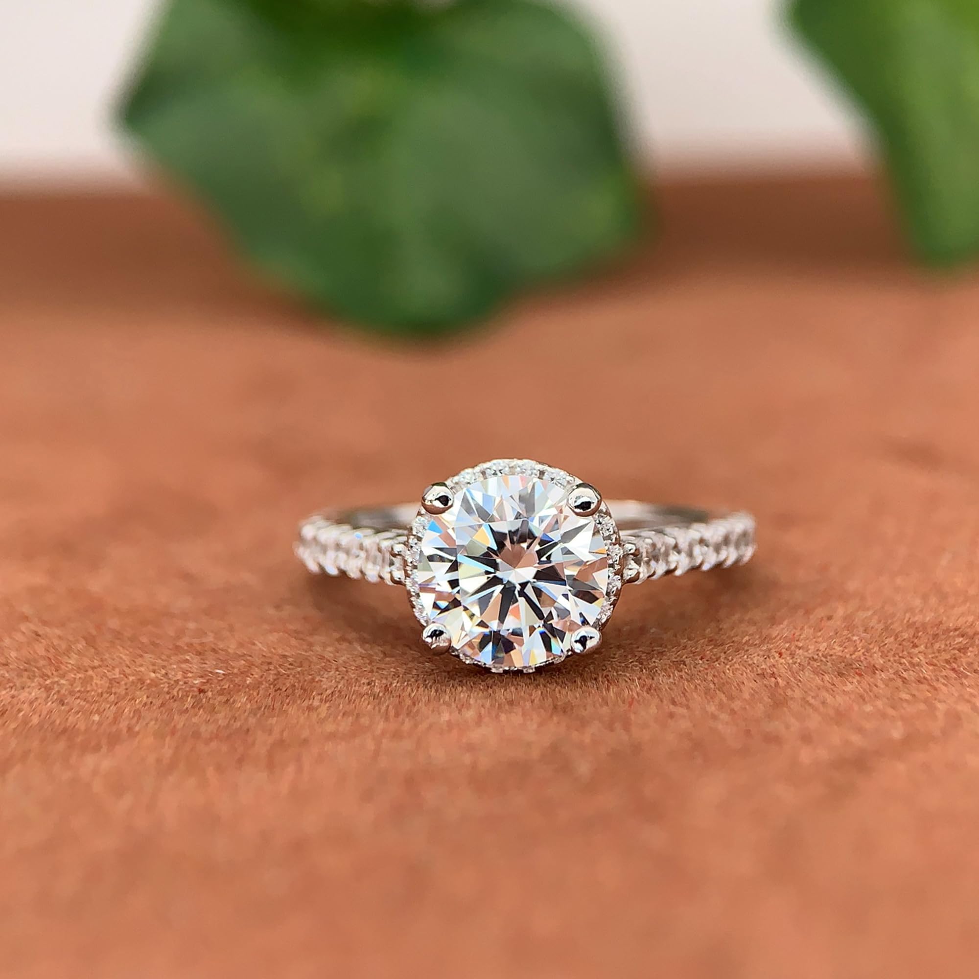 CGSRING 2 Carat Moissanite Engagement Ring 2ct Round Cut Moissanite Rings Round Cut Halo Engagement Ring (7)