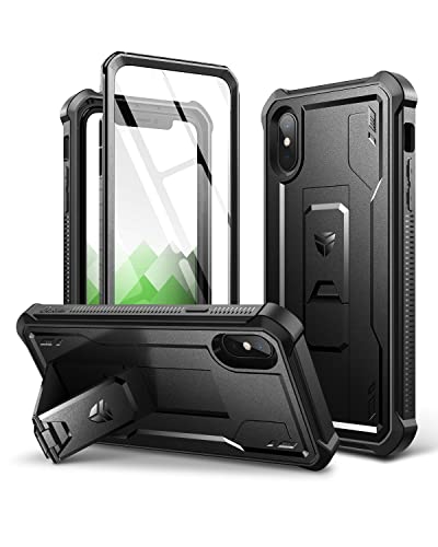 Dexnor for iPhone X/iPhone Xs Case, [Built in Screen Protector and Kickstand] Heavy Duty Military Grade Protection Shockproof Protective Cover for iPhone X/iPhone Xs, Black