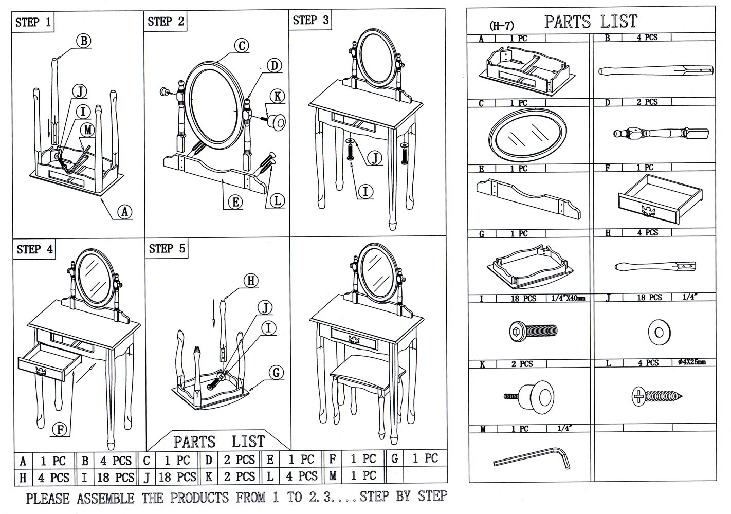Frenchi Home Furnishing Vanity Set with Stool and Mirror