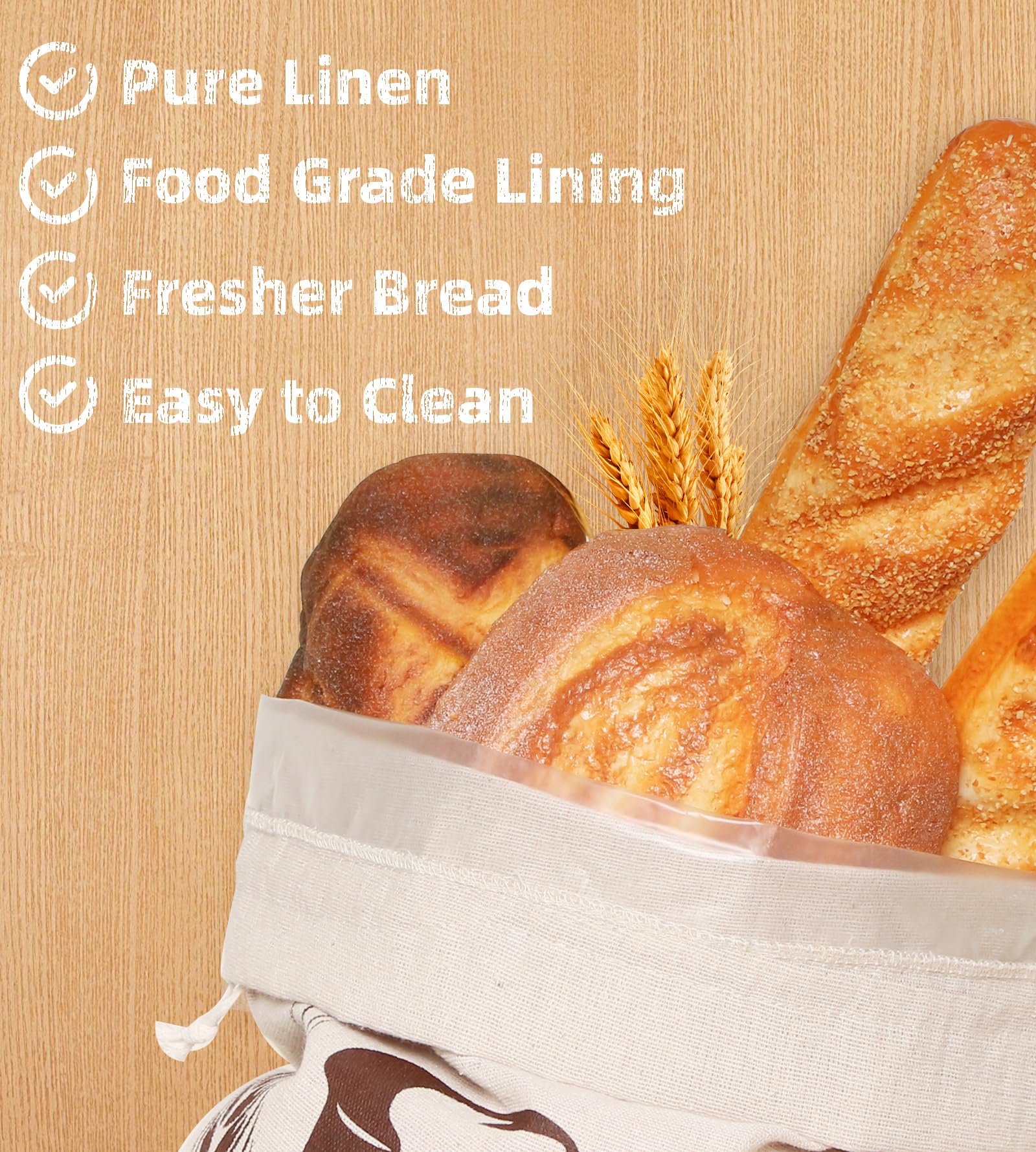 FEXIA 2 Pack Bread Bags for Homemade Bread Sourdough Organic Linen Sourdough Bread Bags 17" x 13" XL Reusable Linen Bread Bags Sourdough Bread Baking Supplies Bread Storage Housewarming Gift