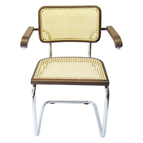 Marcel Breuer Cesca Cane Chrome Arm Chair in Walnut