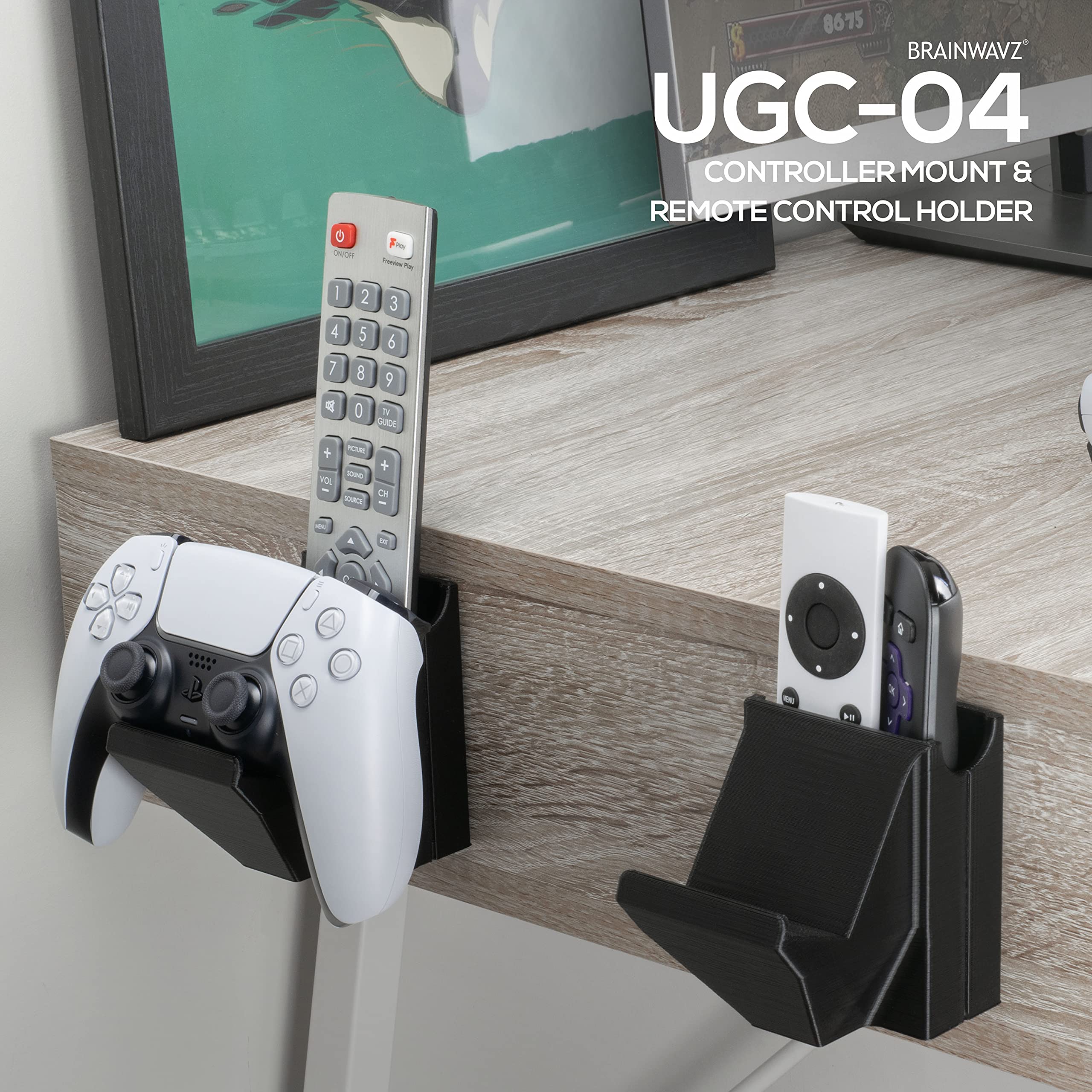 BRAINWAVZ Universal Game Controller & TV Remote Control Wall Mount Stand Holder Hanger Storage - Designed for Xbox ONE, PS4, PS3, PS5, Dualshock, DualSense, PC, Steelseries, Steam & More, UGC-04
