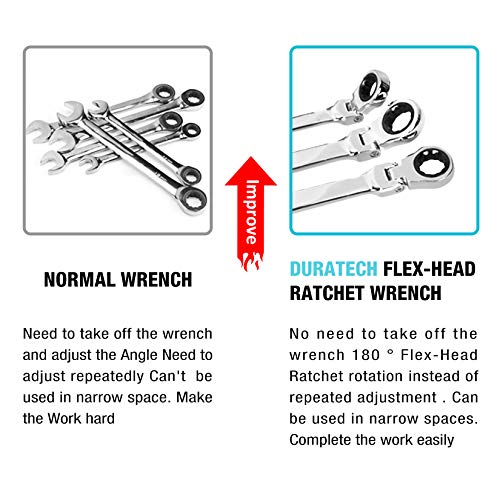 DURATECH 5-Piece Extra Long Flex-Head Ratcheting Wrench Set & 5-Piece Extra Long Box End Wrench Set, CR-V Steel