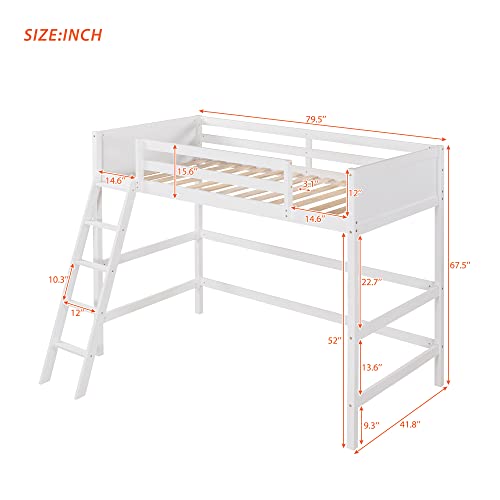 DEYOBED Twin Size Wooden Loft Bed Frame with Ladder - Space-Saving Design for Kids, Teens, and Adults