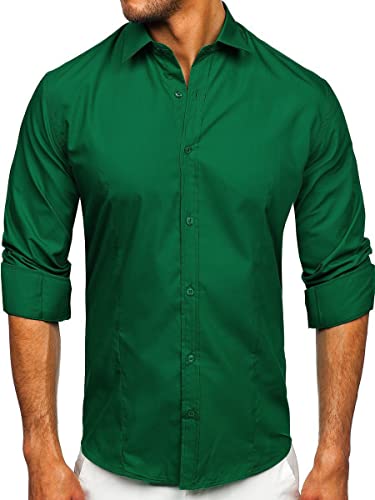 DELCARINO Men's Muscle Fit Dress Shirts Long Sleeve Casual Slim fit Button Down Shirt Green Medium