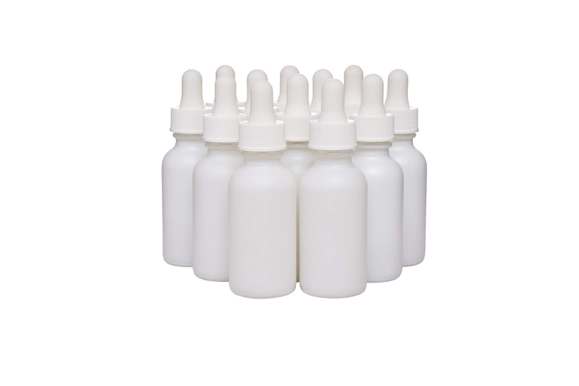 Focus Nutrition 12 Pack White Coated Boston Round Essential Oils Aromatherapy Glass Bottles Jar With White dropper cap, 1oz