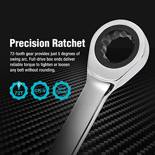 DURATECH Extra Long Ratcheting Wrench Set, Combination Wrench Set, Metric, 9-Piece, 8,10,12,13,14,16,17,19,22mm, CR-V Steel, with EVA Foam Tool Organizer