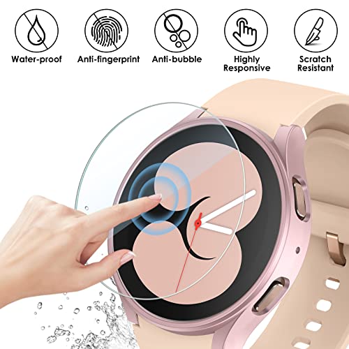 KIMILAR [5+5 Pack] Galaxy Watch 5/Galaxy Watch 4 Screen Protector Case 40mm, Anti-Fog Tempered Glass and Hard PC Protective Bumper Compatible with Samsung Galaxy Watch 5 40mm and Galaxy Watch 4 40mm