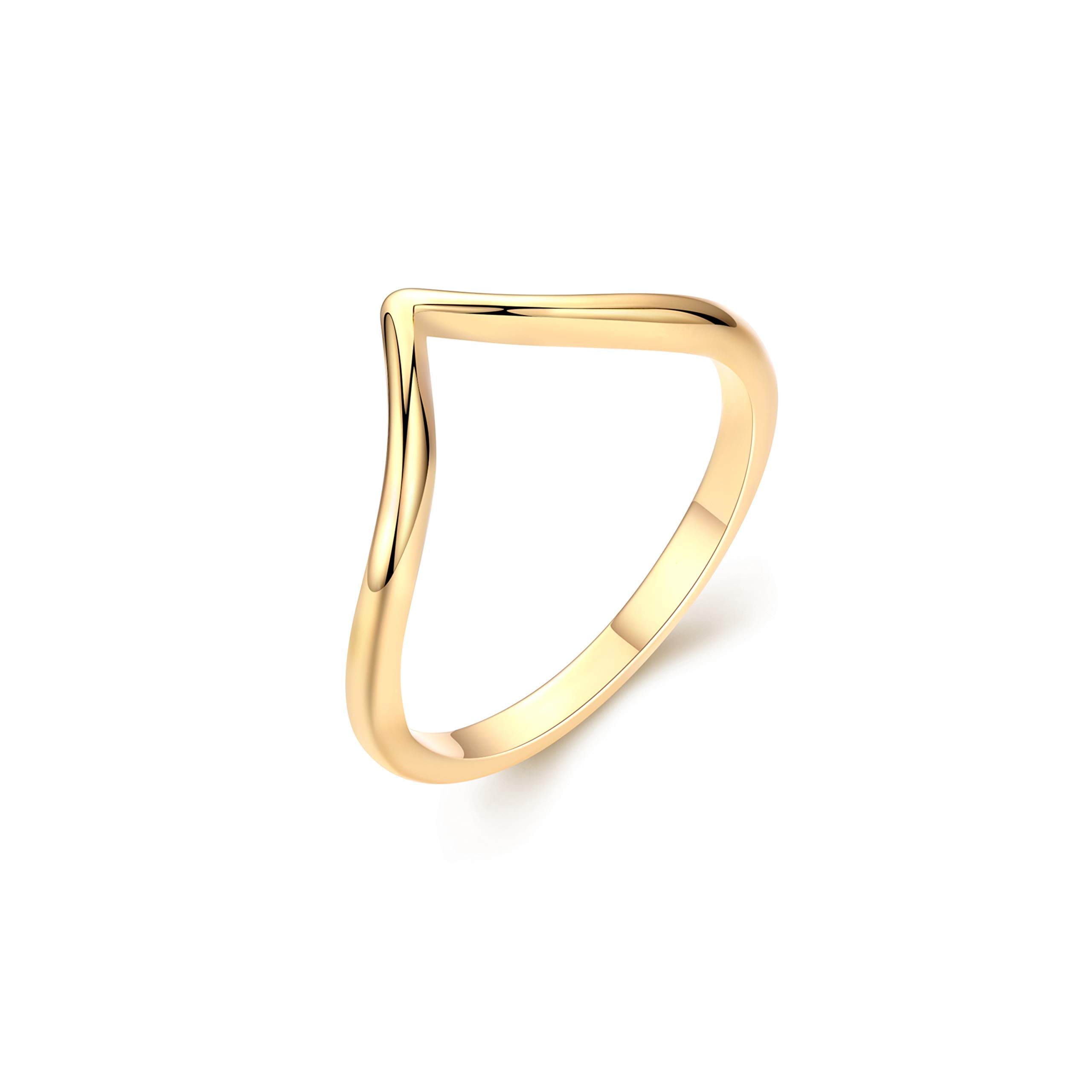 Befettly Gold Dainty V Minimalist Ring Sterling Silver Open Bar CZ Eternity Bands Circle Adjustable Ring for Women(V-7)
