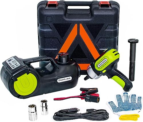 E-HEELP Electric Car Jack Kit 5Ton 12V Car Jack Hydraulic (Lifting Range: 6.1-20.86 inch) with Impact Wrench & Inflator for Car SUV Sedan MPV with LCD & Tire Pressure Display
