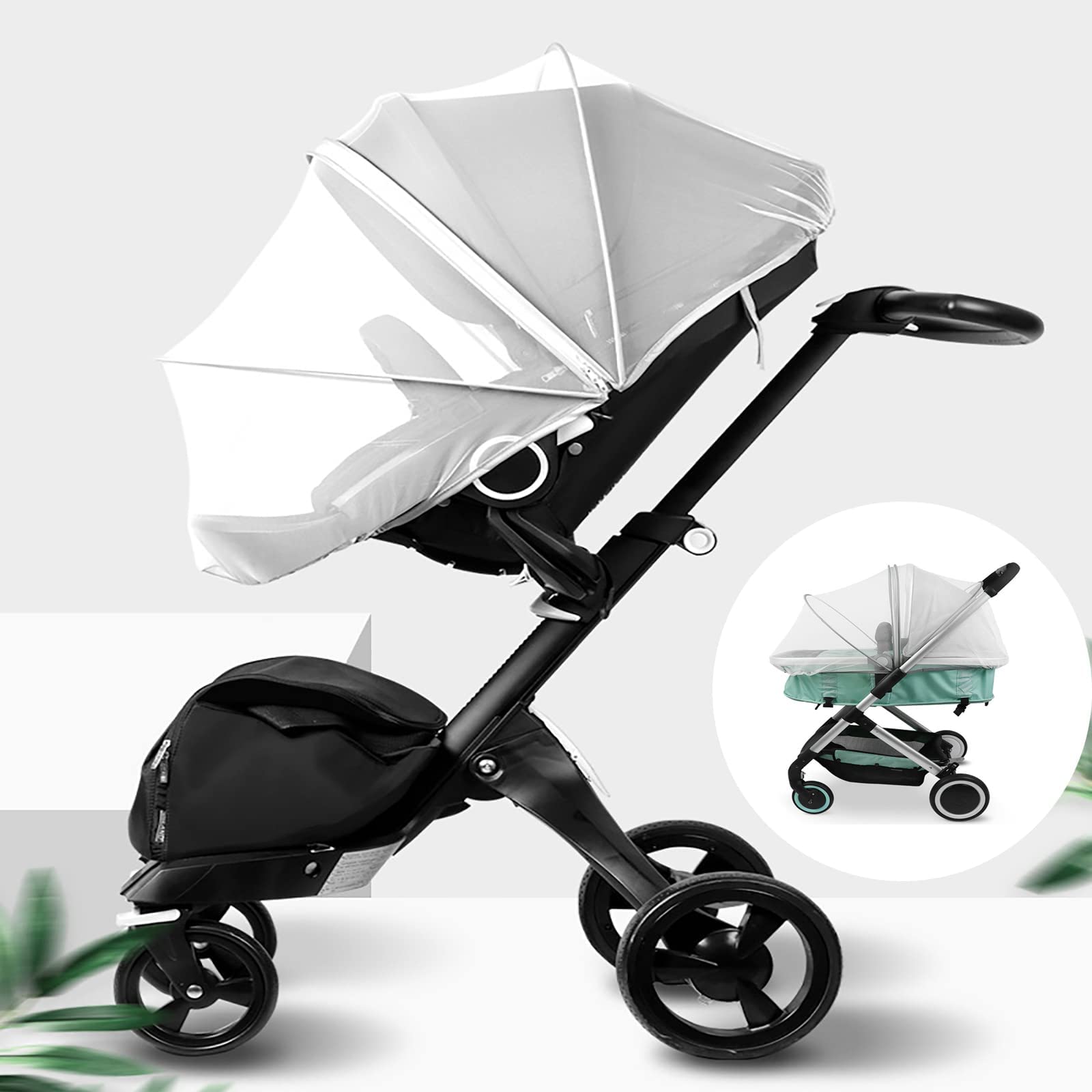 LiMoor Mosquito Net for Stroller, Encrypted Baby Stroller Full Cover, Unique Double Zipper Design-Great Accessories - Easy to Install Fit Graco Strollers, Car seat,Bassinet,Cradle (White)