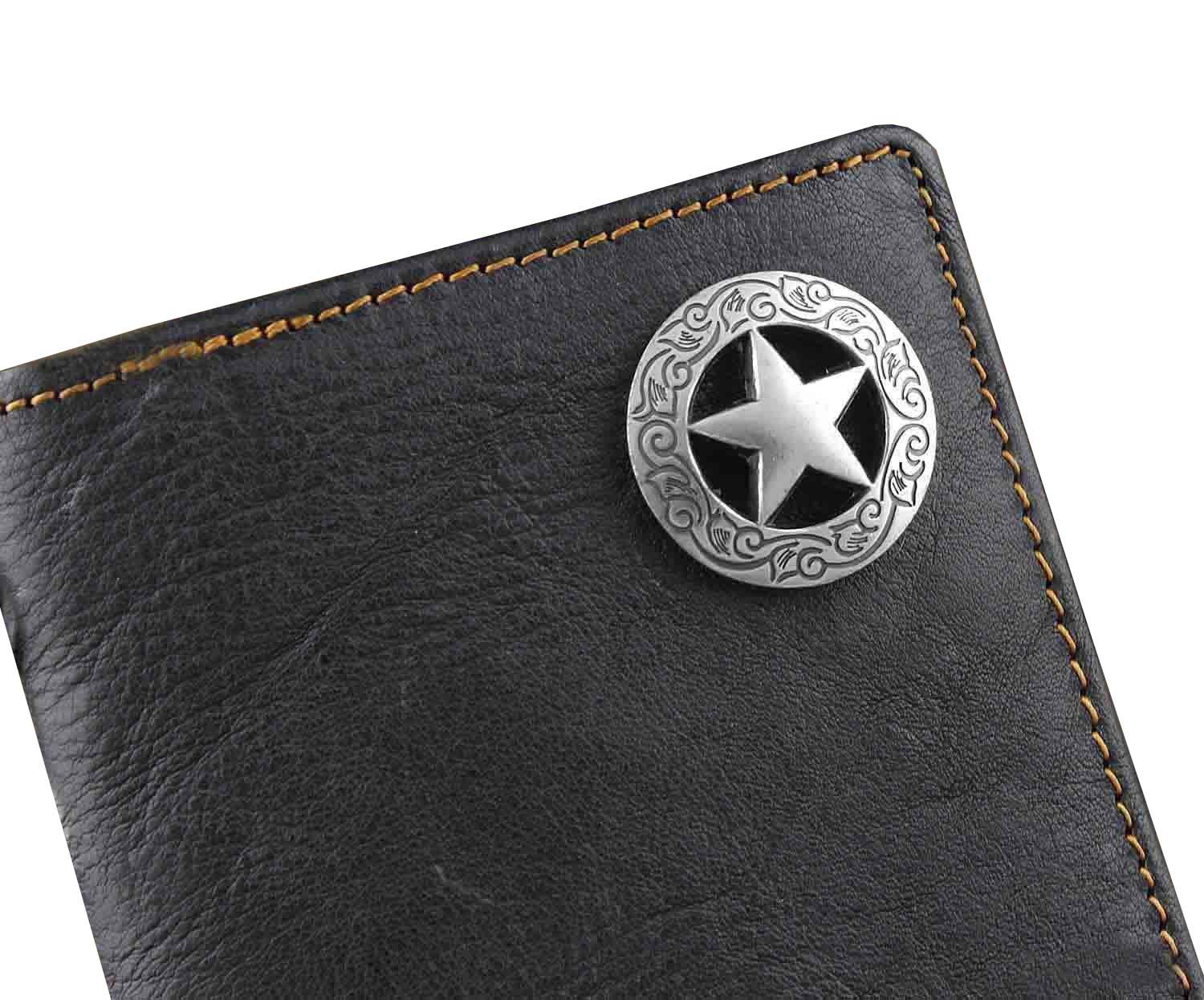 Biker Rock Star Concho Mens Card Money Long Black Real Leahter Wallet With Chain