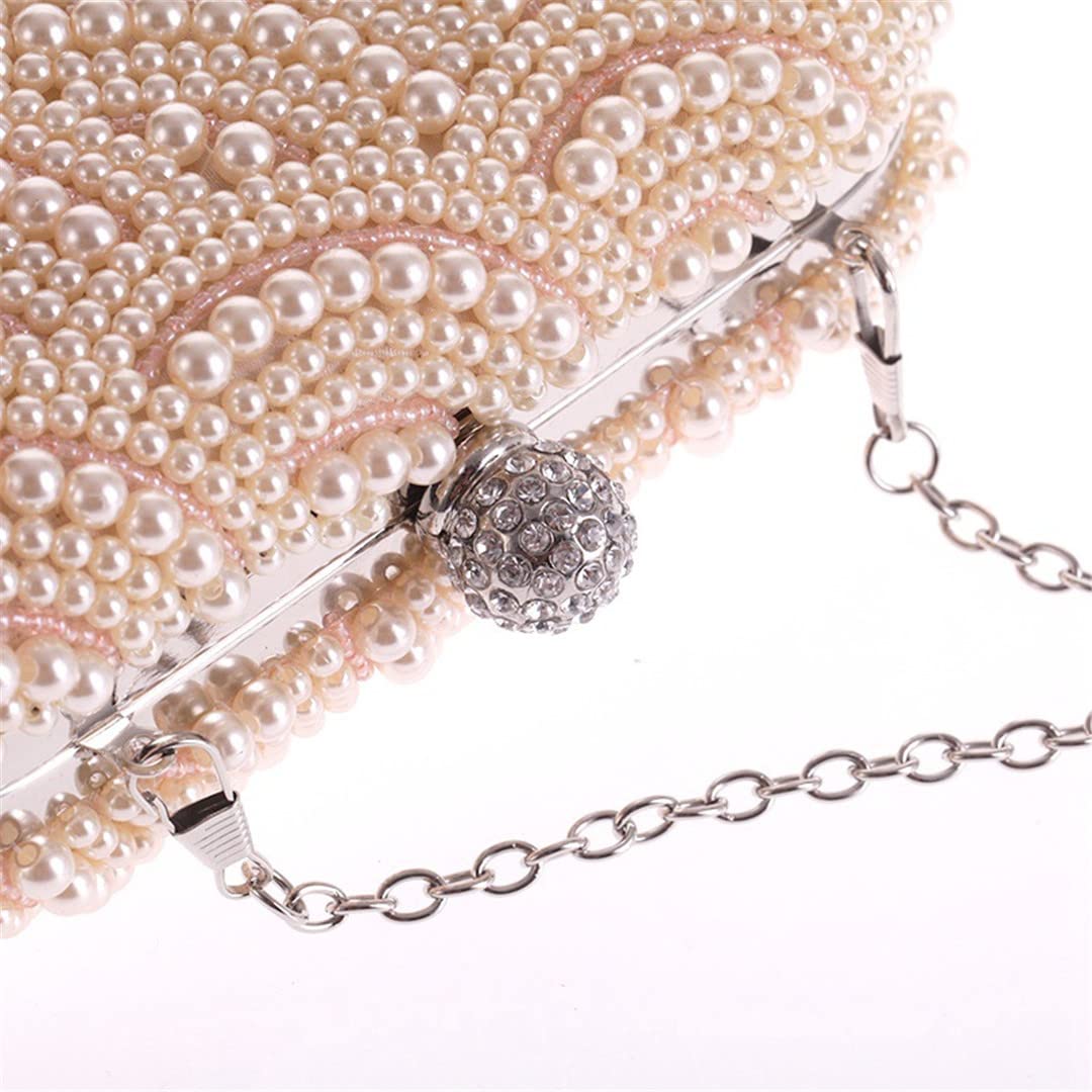 Chain Shoulder Bag Handbags Pearl Diamonds Wedding Purse Beaded Women Day Clutch Evening Bags, One Size