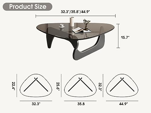 loktch Triangle Glass Coffee Table Mid-Century Modern Coffee Table Abstract Vintage Glass End Table Center Table for Living Room Patio Balcony Black/Grey Medium 35.8 * 25.5 * 16in