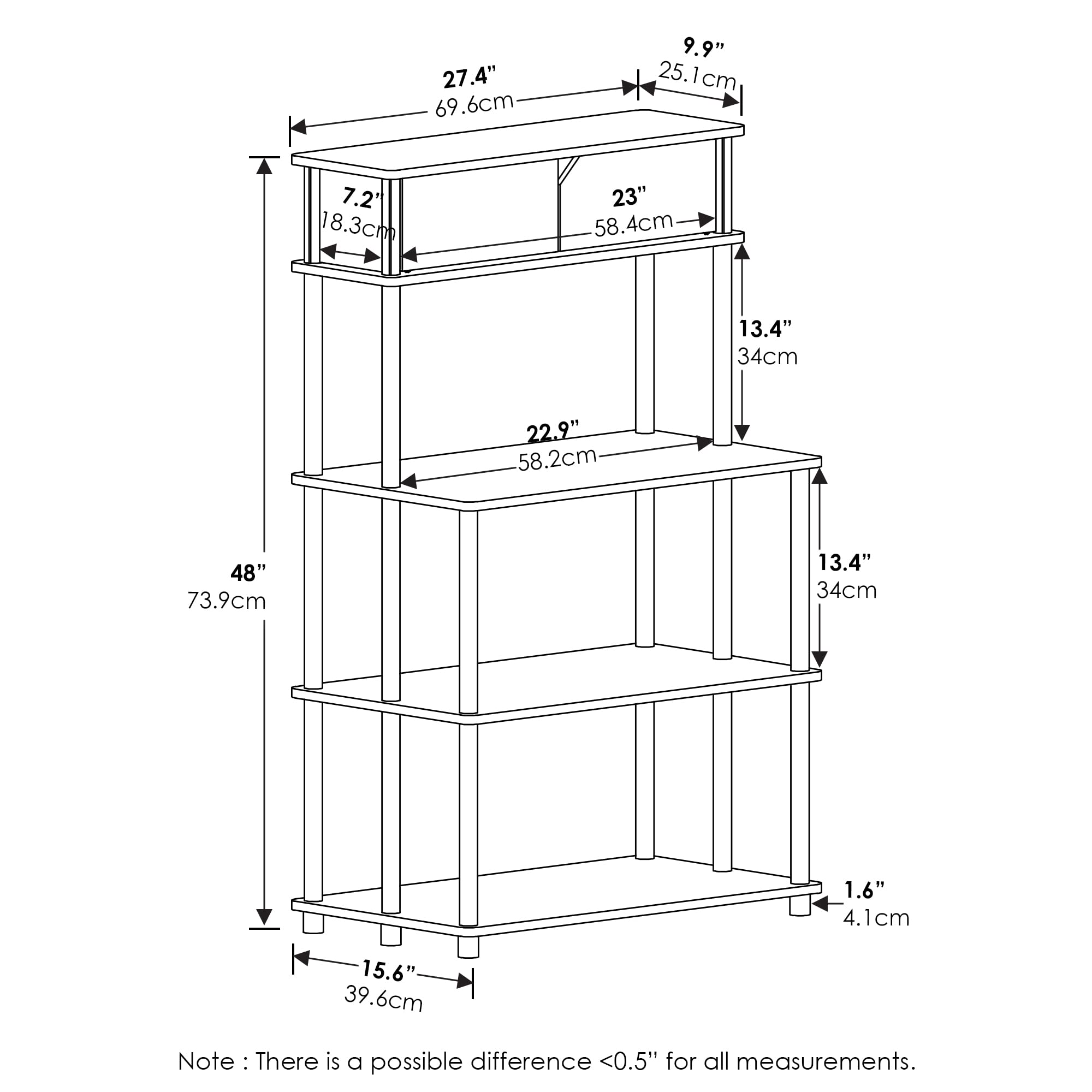 Furinno Turn-N-Tube Toolless Storage Shelf with Top Cabinet, French Oak Grey/Black