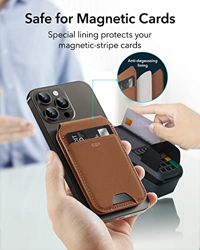 ESR Magnetic Wallet (HaloLock), Compatible with MagSafe Wallet, iPhone Wallet with Adjustable Stand, for iPhone 15/14/13/12 Series, Not for iPhone 13/12 mini, 3 Card Holder, Vegan Leather, Brown