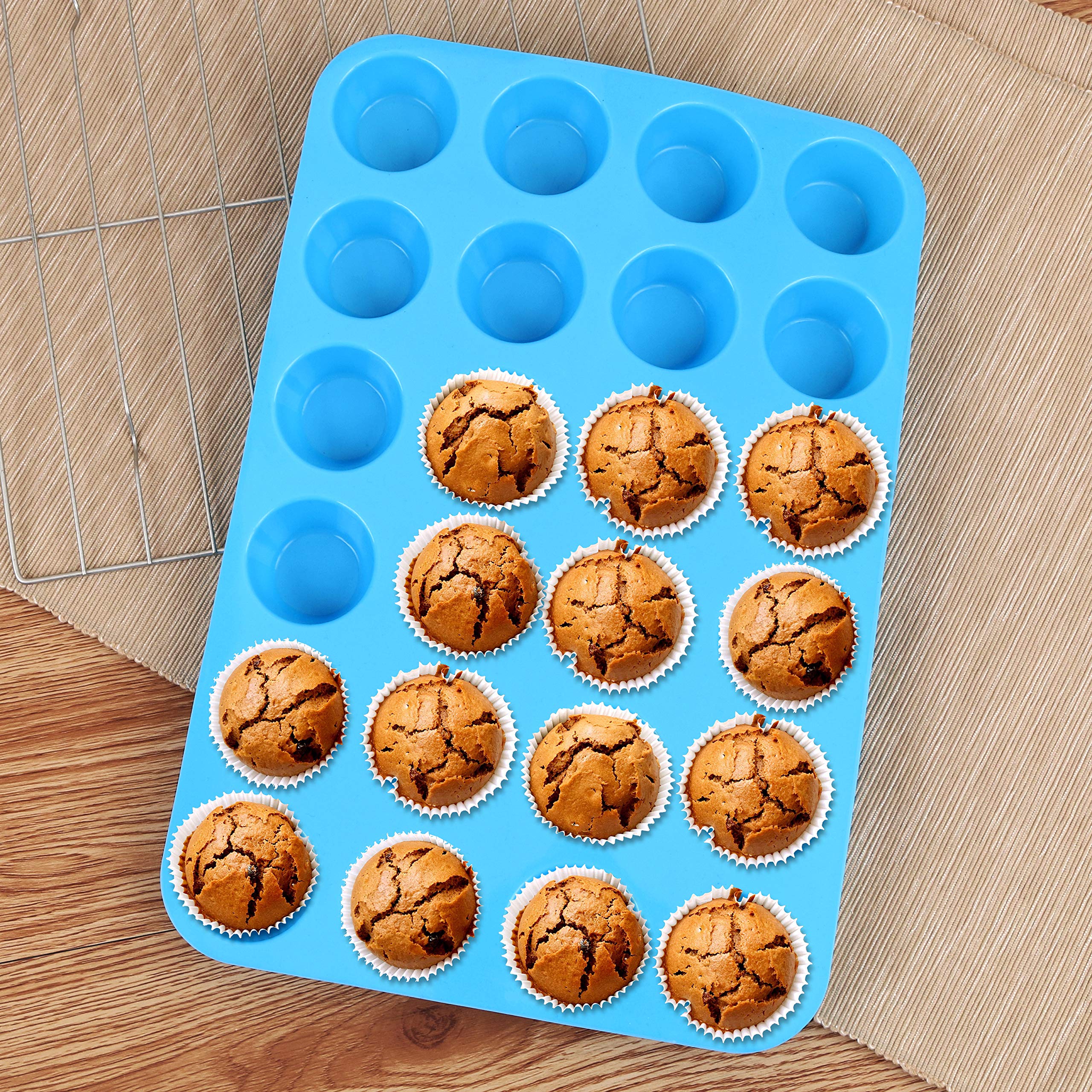 Cozihom 12 Cups Silicone Muffin Pan and 24 Cups Mini Size Silicone Muffin Pan