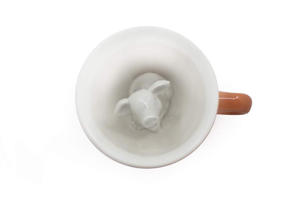 Creature Cups PIG Ceramic Cup (11 Ounce, Peach Exterior) - Hidden 3D Animal Inside Mug Emerges As You Drink - Piggy Farm Animal - Birthday, Holiday, Housewarming Gift for Coffee & Tea Lovers