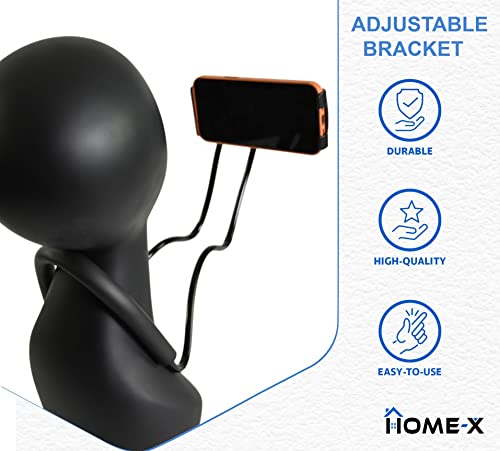 Home-X Around Neck Hands-Free Universal Cellphone Holder, Portable Smartphone Stand for Neck, Great for Streaming, Selfies, Reading – Fits Devices 4.7” to 7.6”