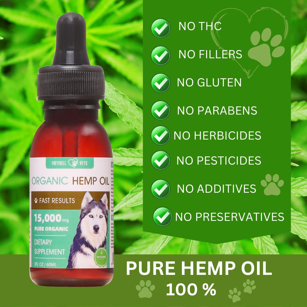 FREYDELL Pets - Hemp Oil for Dogs and Cats - Hemp Oil Drops with Omega Fatty Acids - Hip and Joint Support and Skin Health